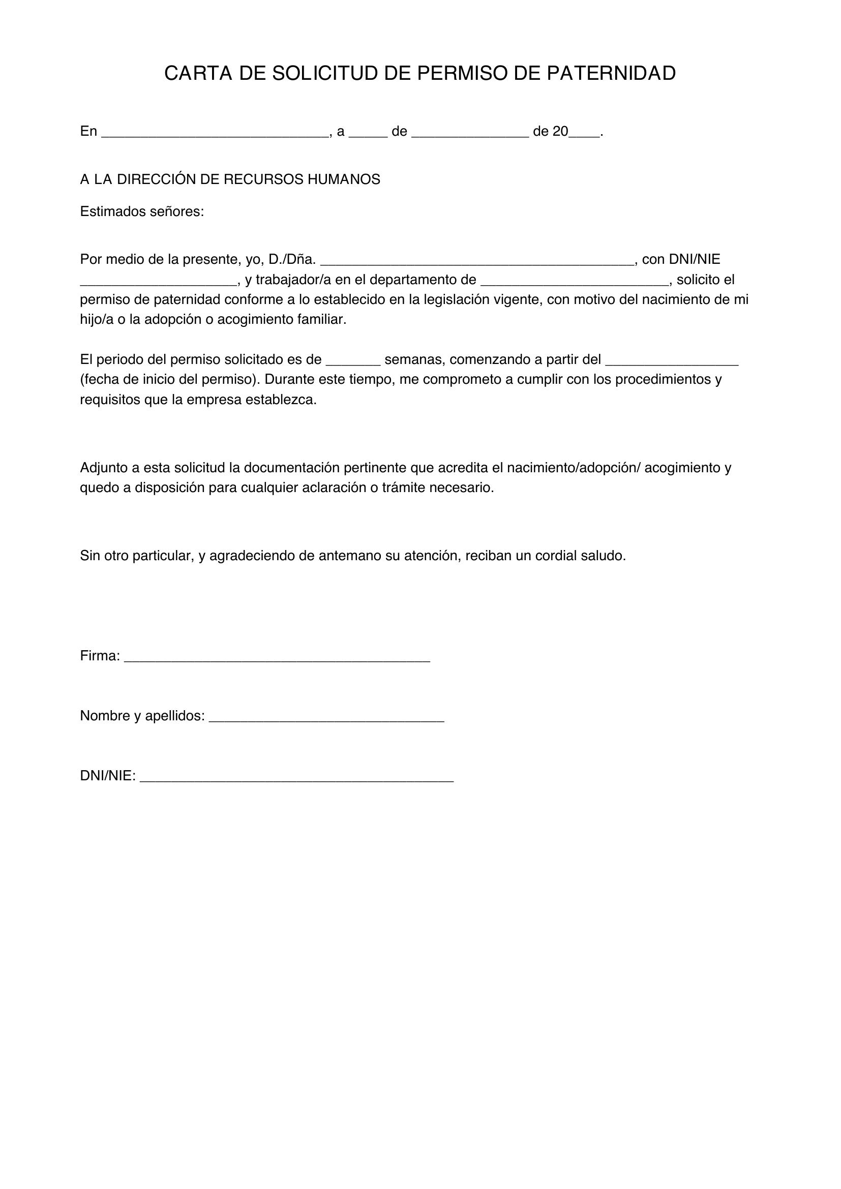 Carta Modelo Solicitud Permiso Paternidad Empresa