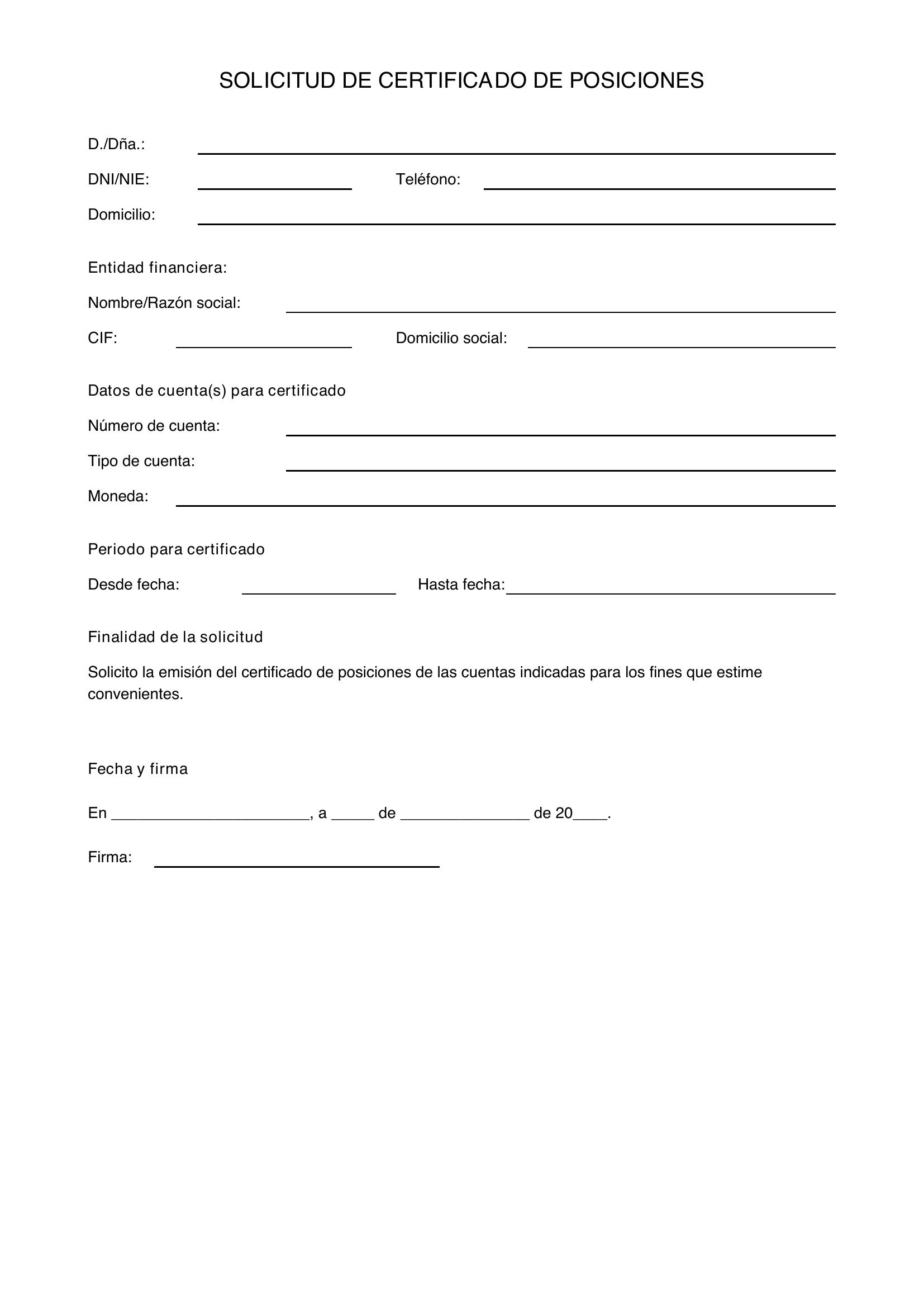 Modelo Solicitud Certificado De Posiciones