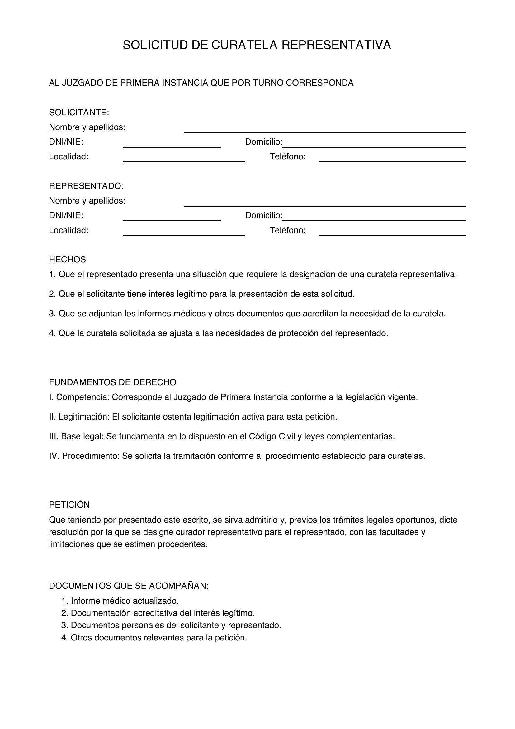 Modelo Solicitud Curatela Representativa