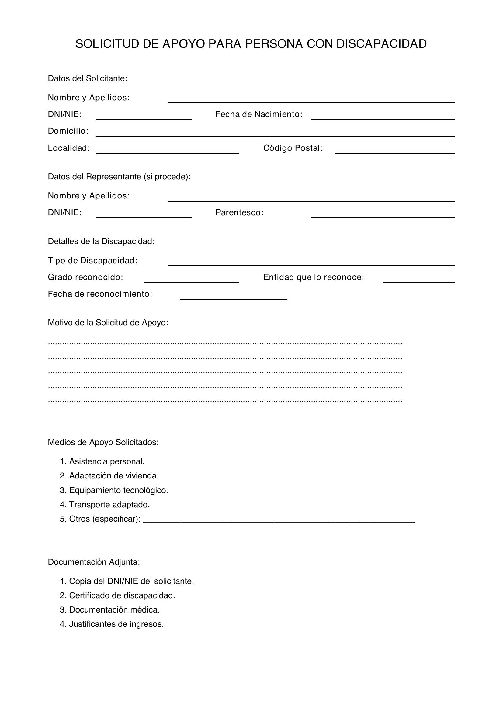 Modelo De Solicitud De Apoyo Para Persona Con Discapacidad