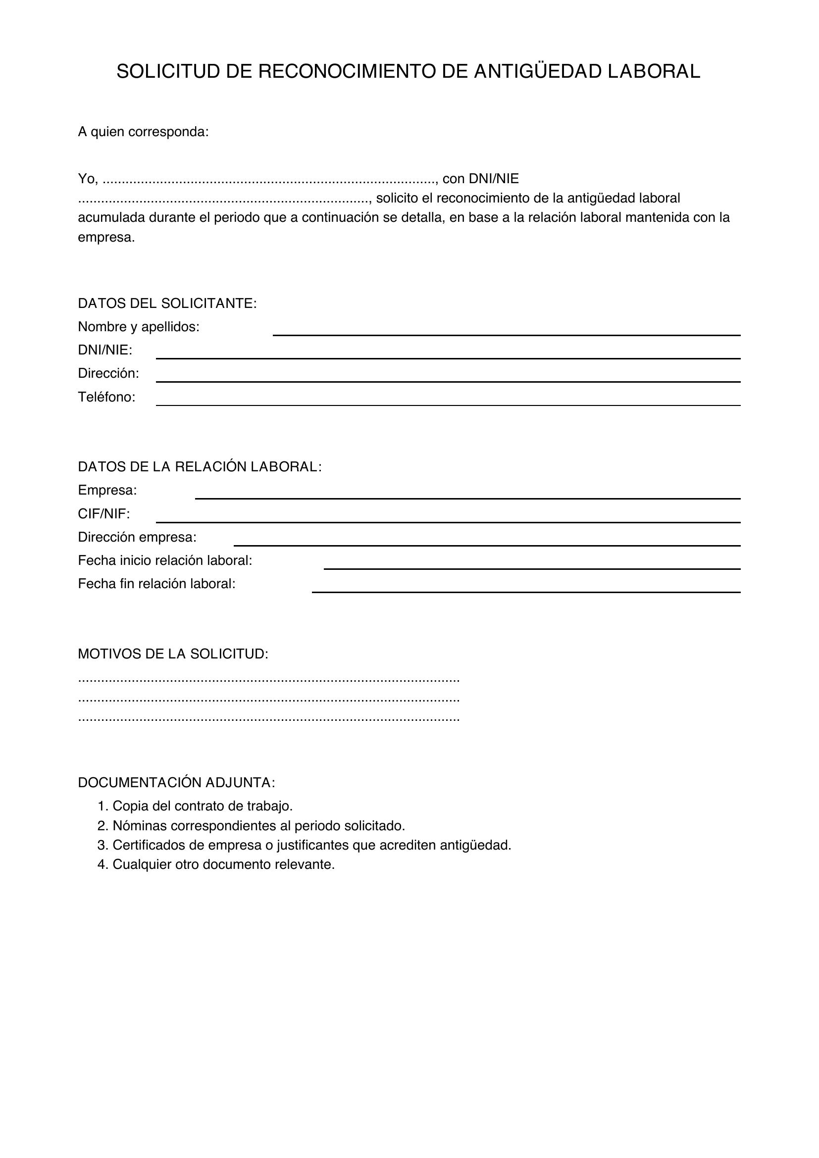 Modelo De Solicitud De Reconocimiento De Antigüedad Laboral