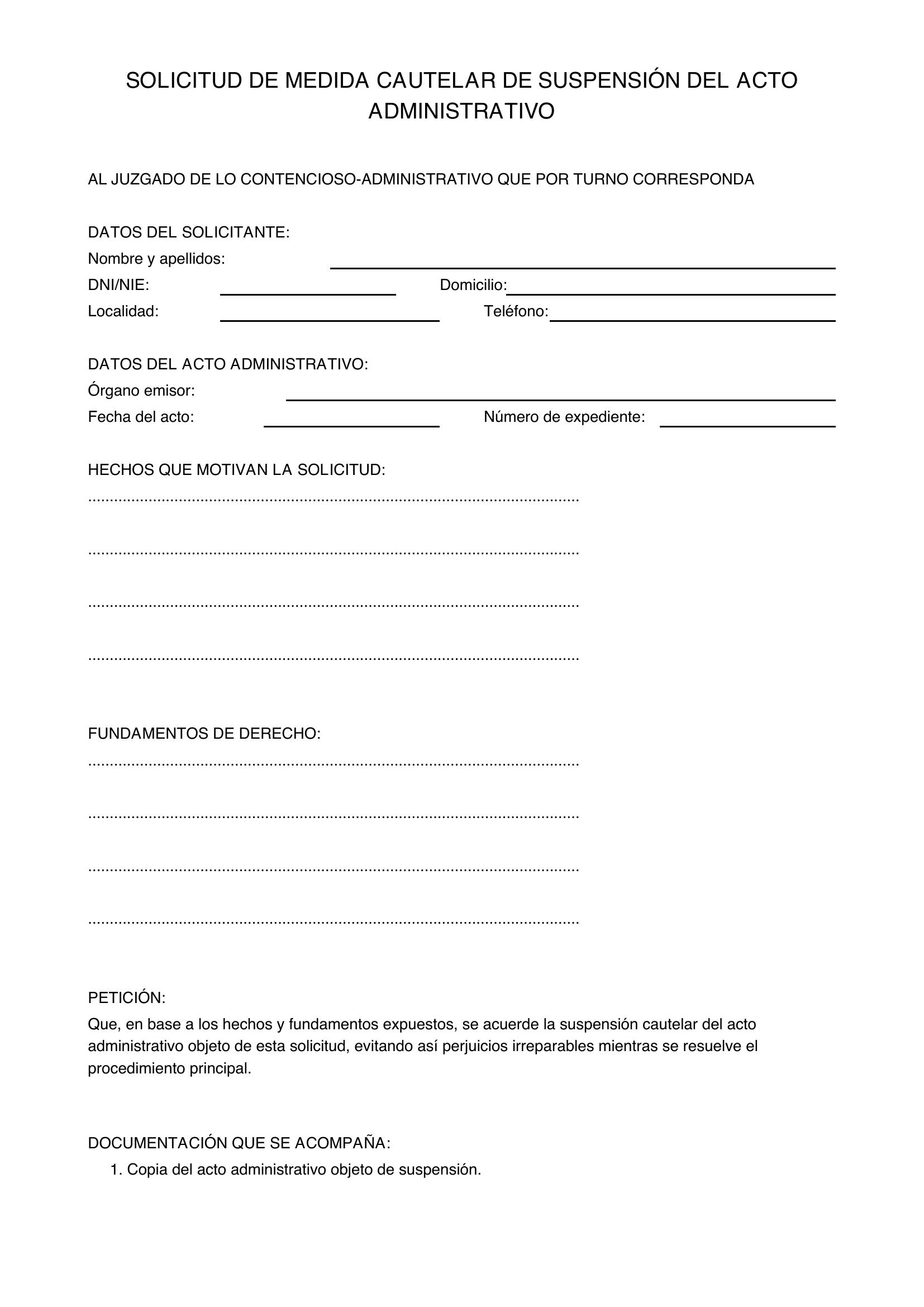Modelo Solicitud Medida Cautelar Suspensión Acto Administrativo