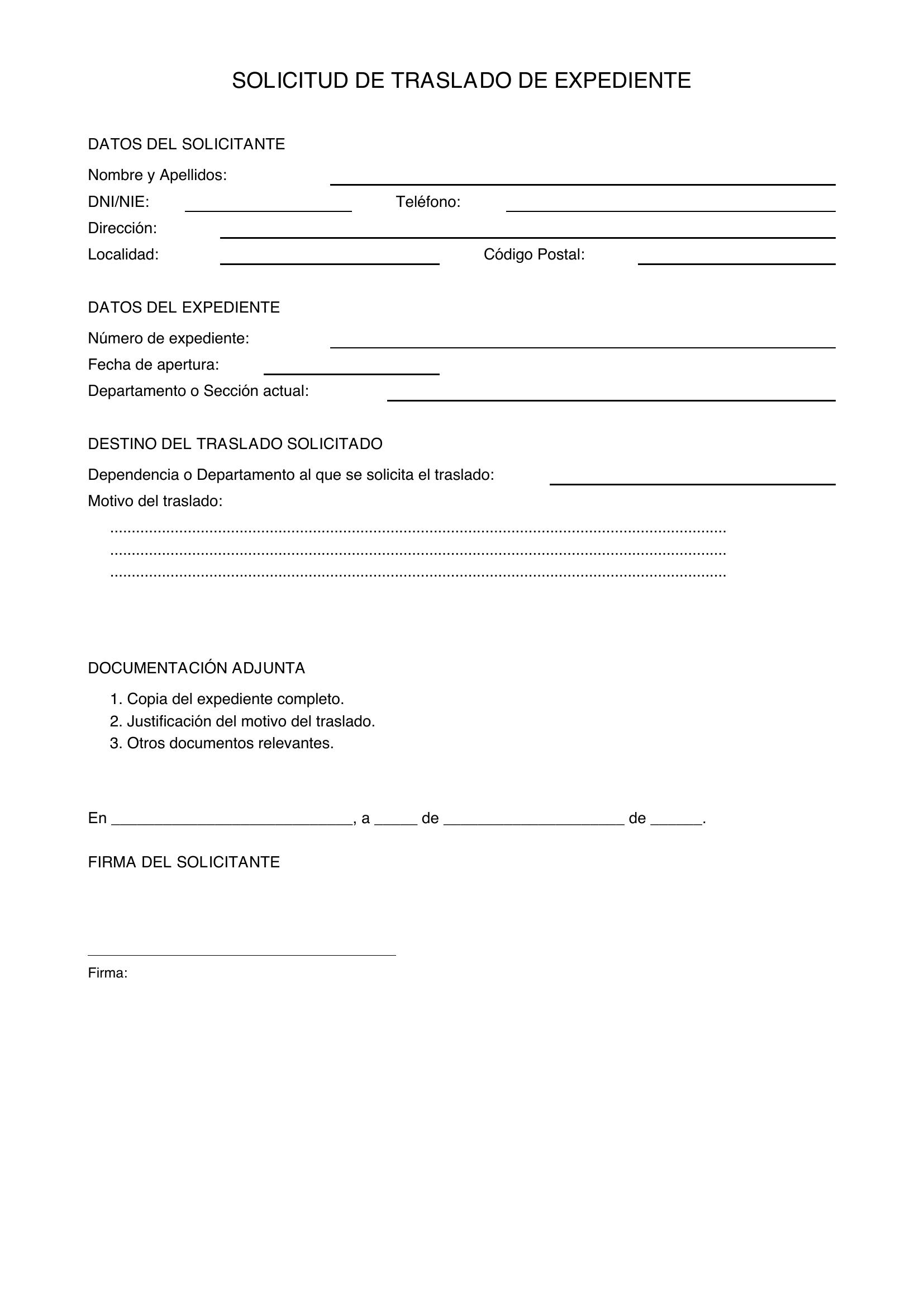 Modelo Solicitud Traslado Expediente Dependencia